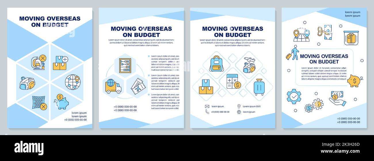 Moving overseas on budget blue brochure template Stock Vector Image ...