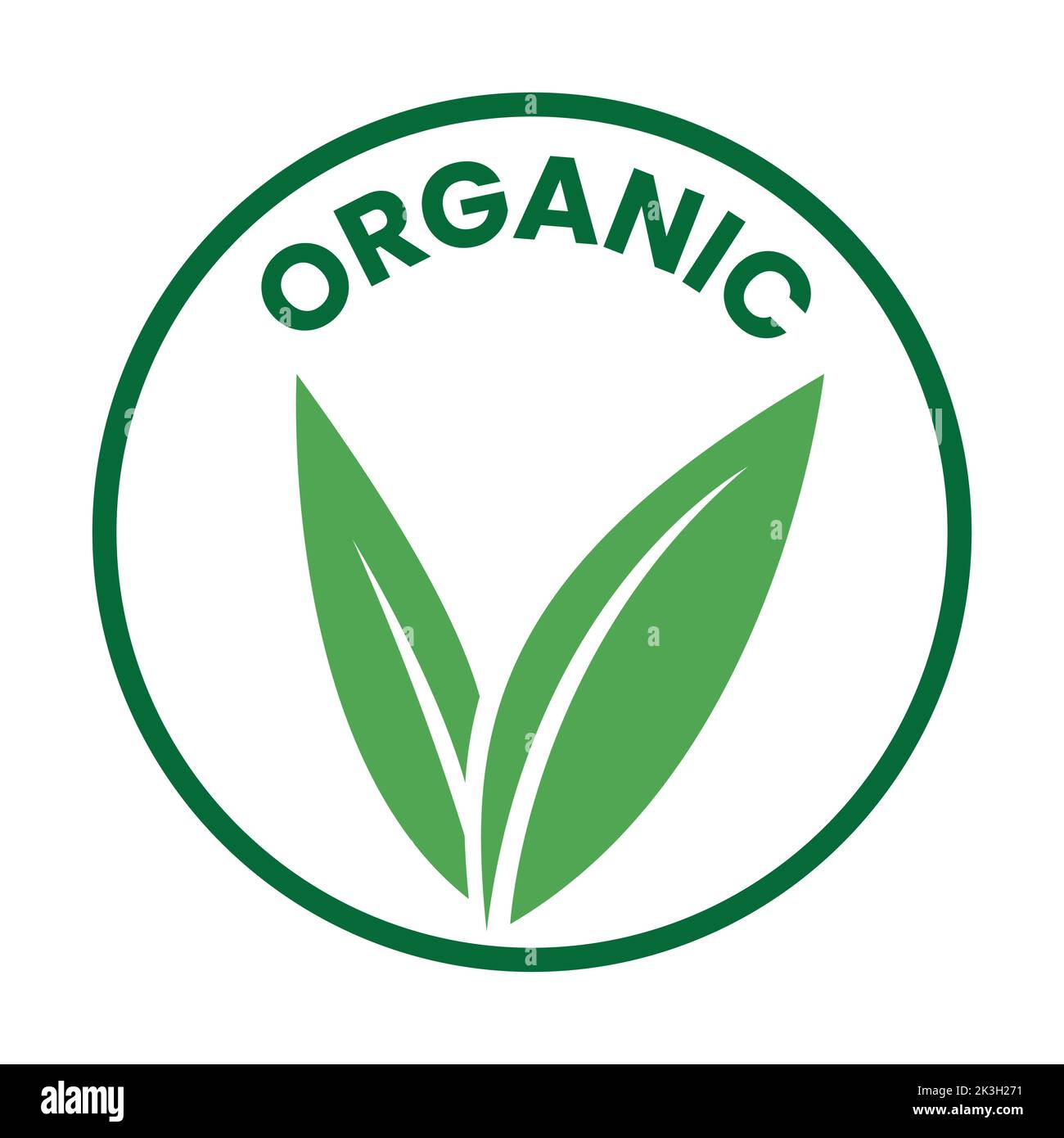 Organic Round Icon with Green Leaves isolated on a White Background ...
