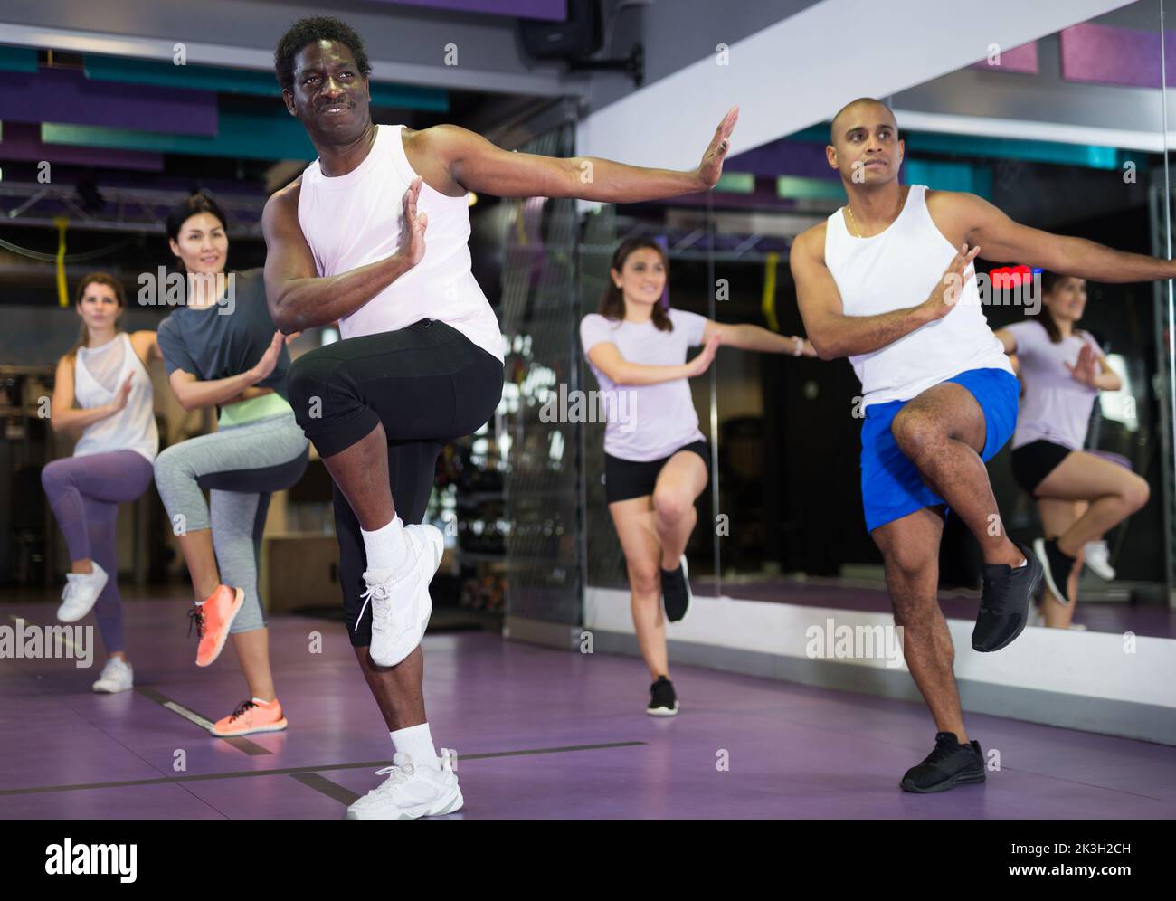 People dancing aerobics at lesson in gym Stock Photo - Alamy