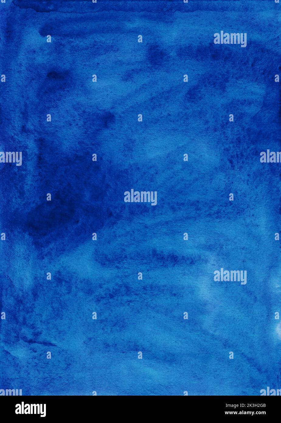 Watercolor deep blue liquid background. Azure blue stains on paper ...