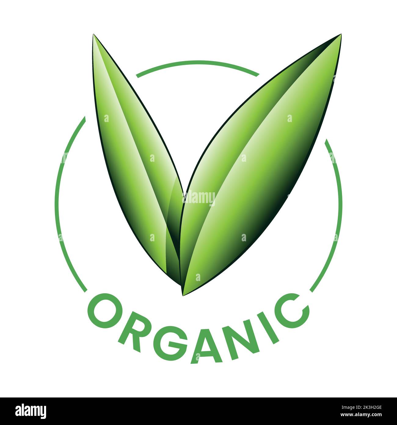 Organic Round Icon with Shaded Green Leaves isolated on a White ...