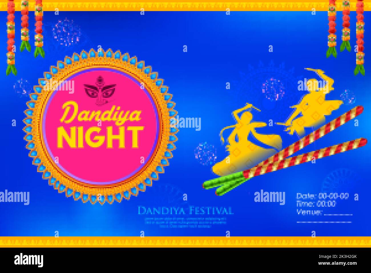 People playing Dandiya in disco Garba Night banner poster for Navratri ...