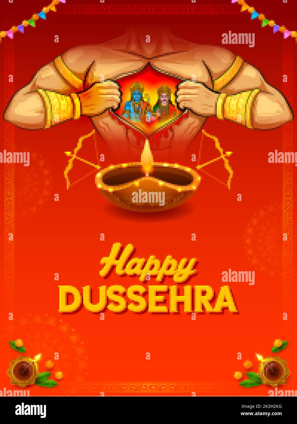 Lord Hanuman With Rama And Sita On Religious Background For Hppy