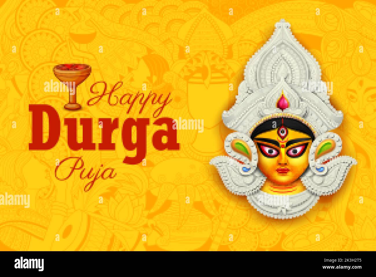 Goddess Durga Face in Happy Durga Puja Subh Navratri Indian religious ...