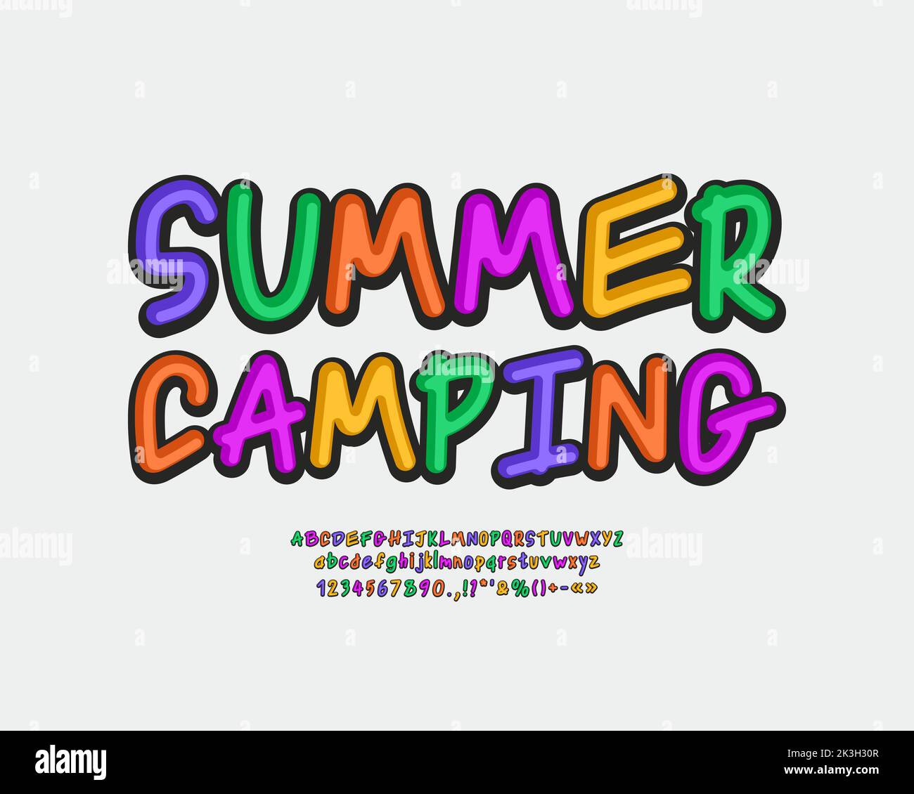 Bright poster Summer Camping with multicolor lettering and vector font ...