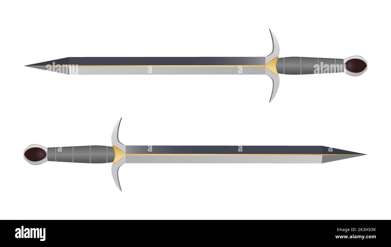 set of two Metal Sword, straight swords, Asia sword, vector realistic sword isolated on white ...