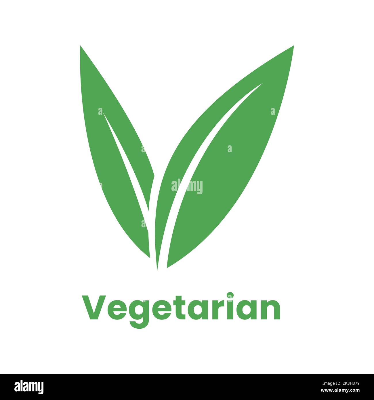 Vegetarian Icon with Green Leaves isolated on a White Background Stock ...