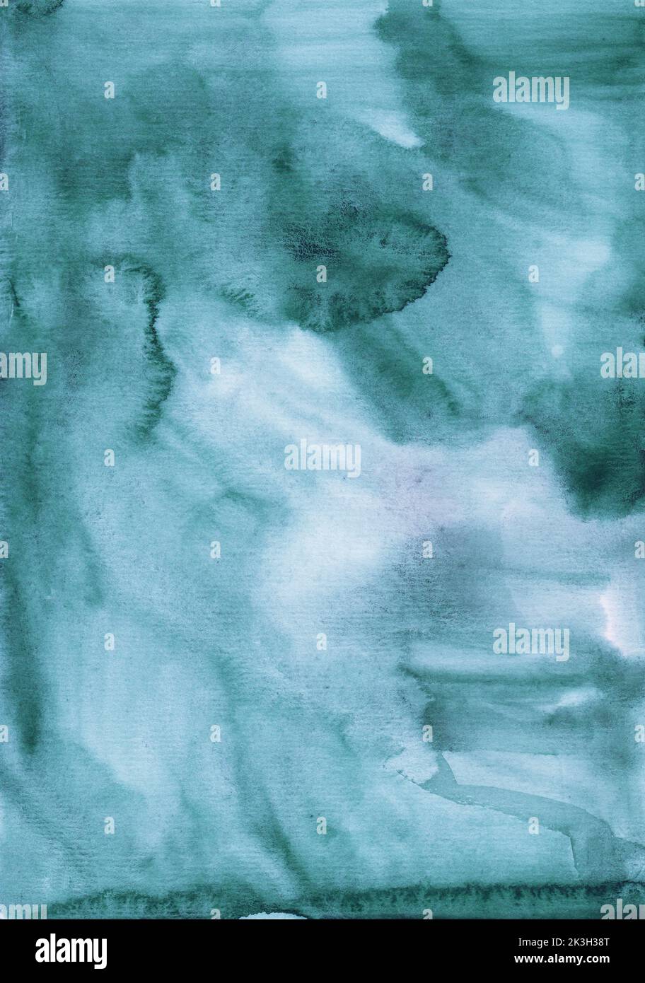Watercolor liquid teal green color background painting. Old deep sea ...