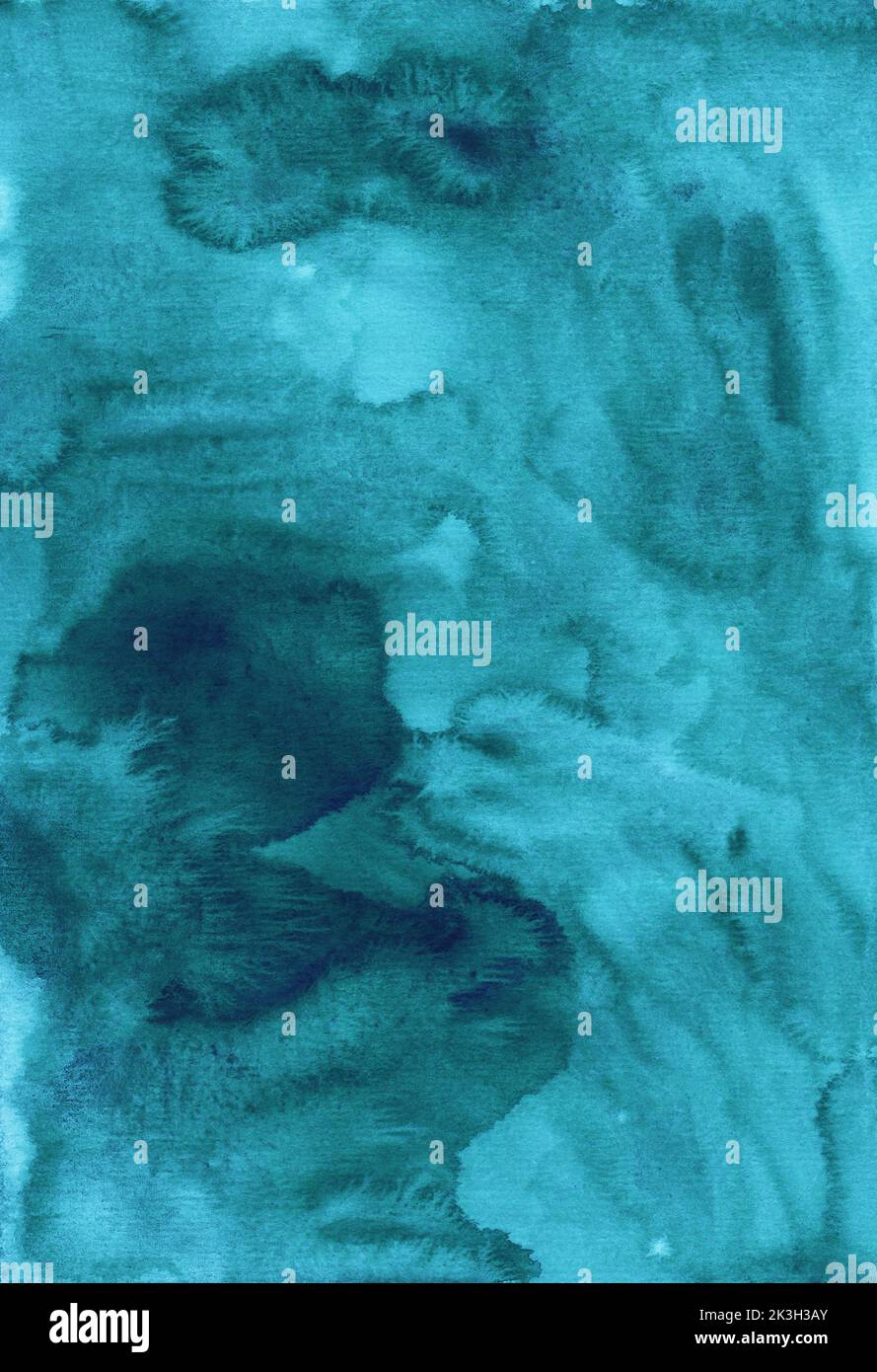 Watercolor liquid teal green color background painting. Old deep marine ...
