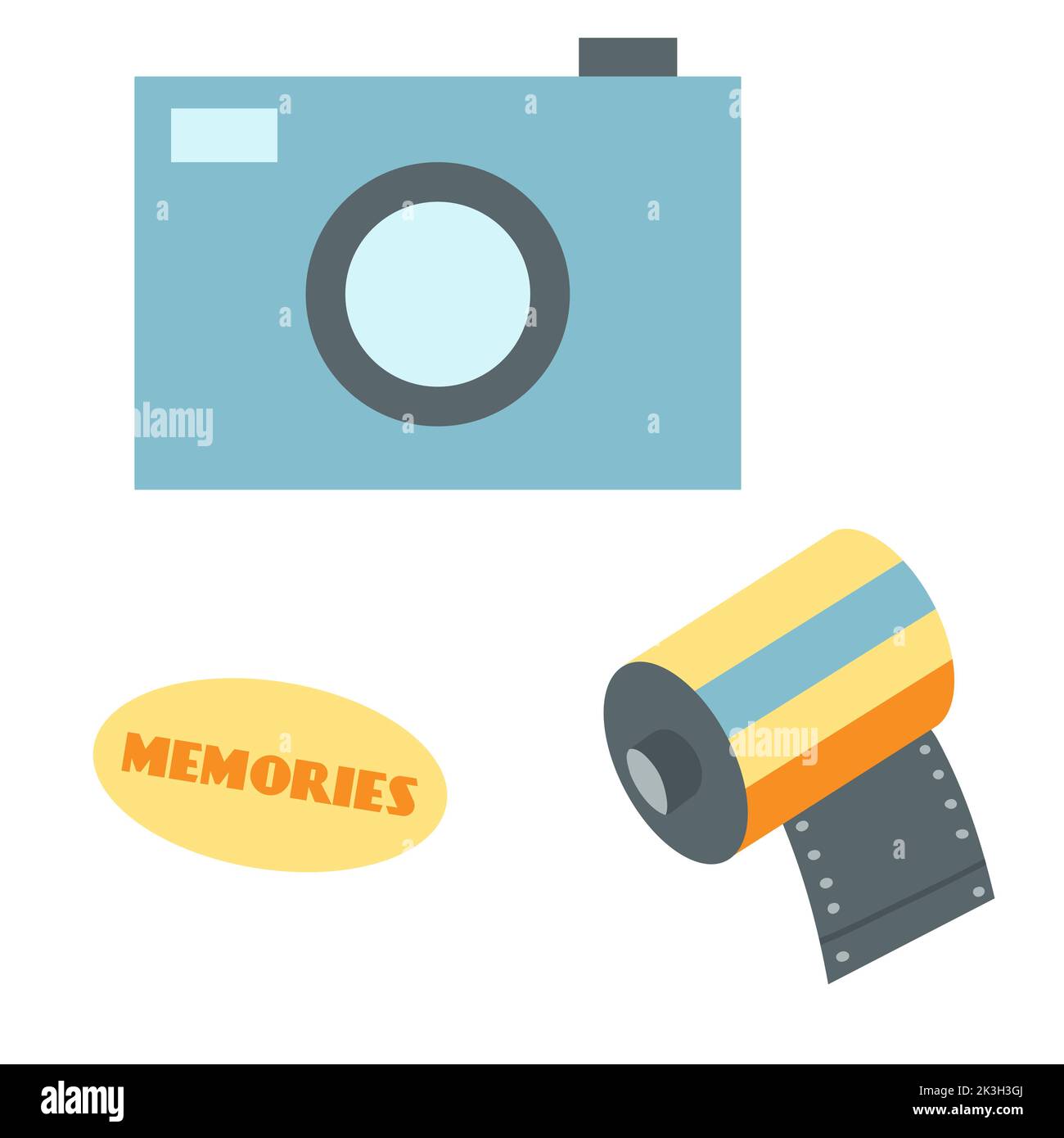 Retro photo camera with photo film roll in cartoon flat style. Vector ...