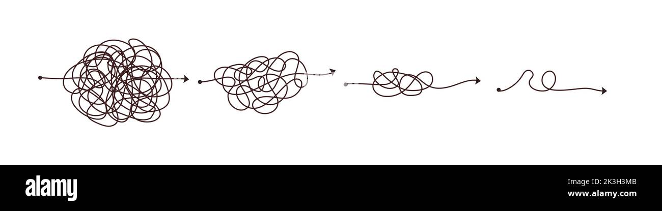 Simple line and complex easy way. Scribble doodle chaos mindset. Problem solving, difficult line ...