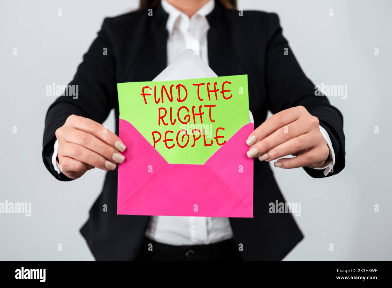 Hand writing sign Find The Right People. Business concept look for a ...