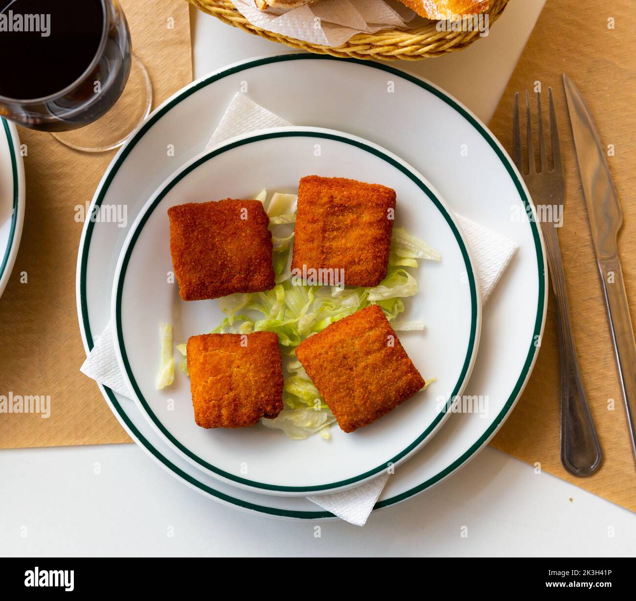 San Jacobo, fried cheese and ham, typical Spanish food Stock Photo - Alamy