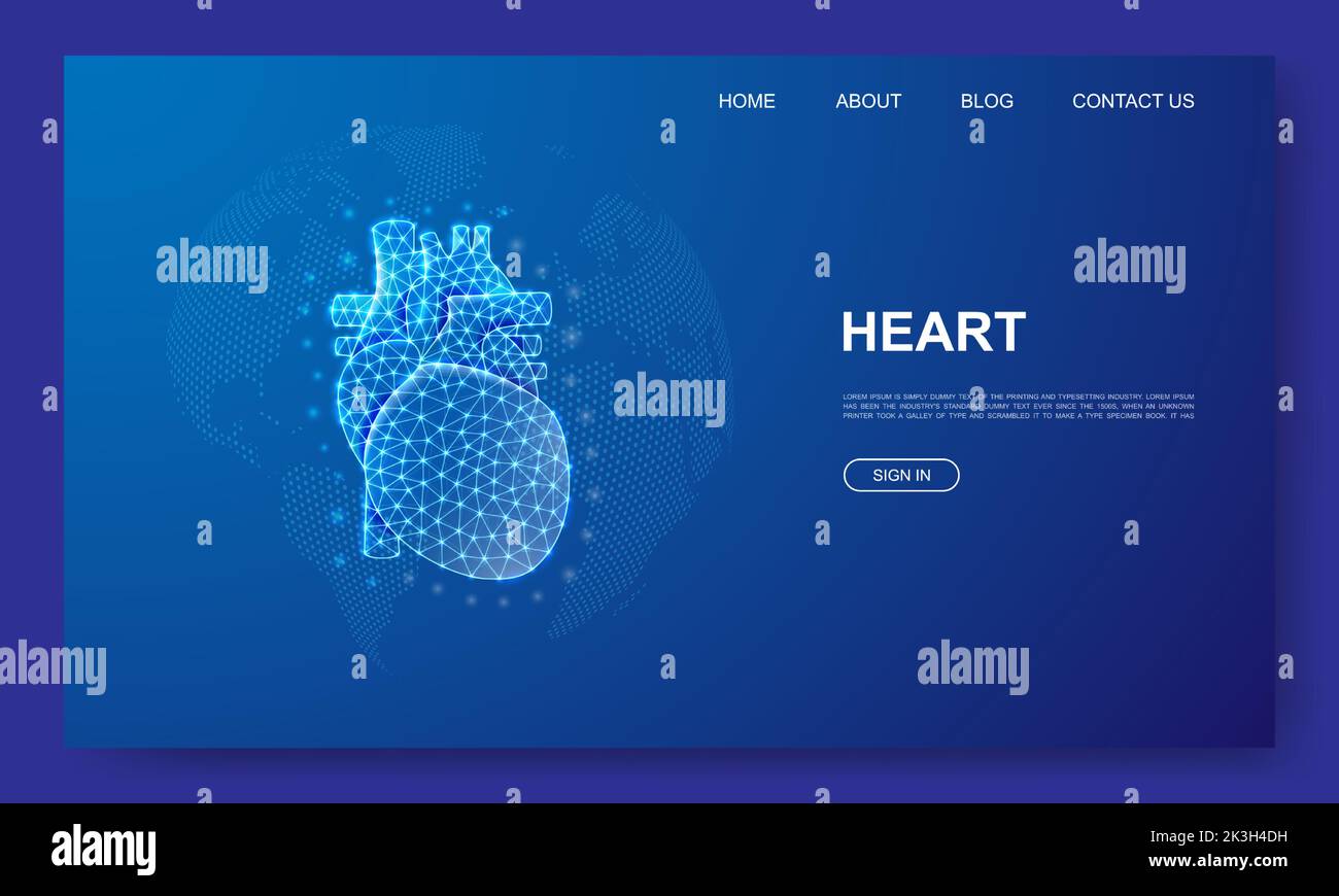 Heart 3d low poly website template. Cardiology design illustration ...