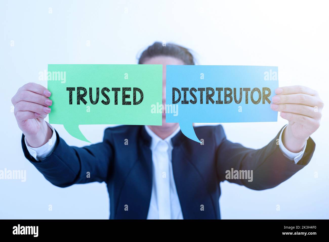 Hand writing sign Trusted Distributor. Business showcase Authorized ...