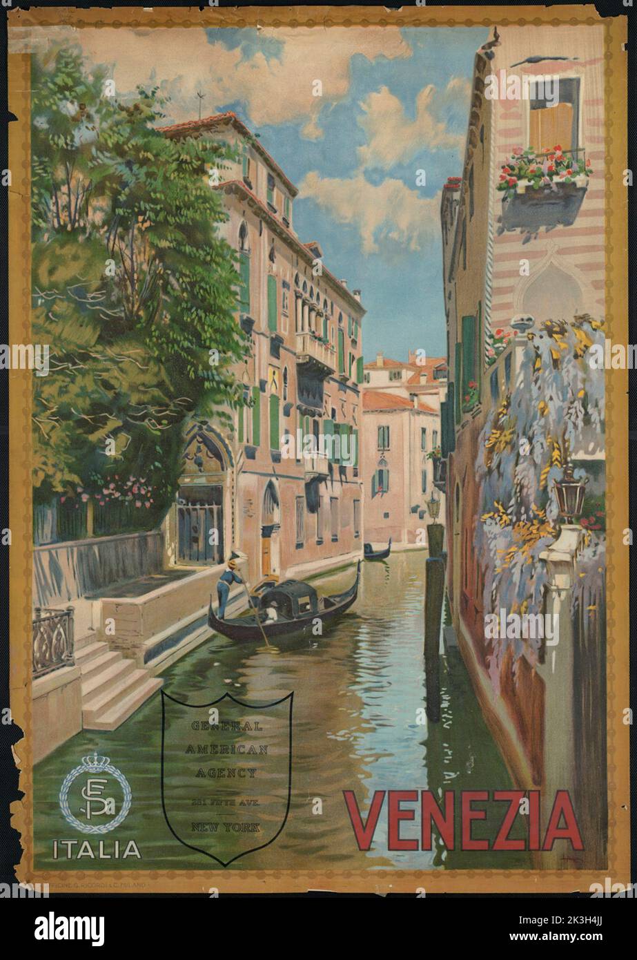 Colorful vintage travel poster of a canal in Venice, Italy, Europe ...