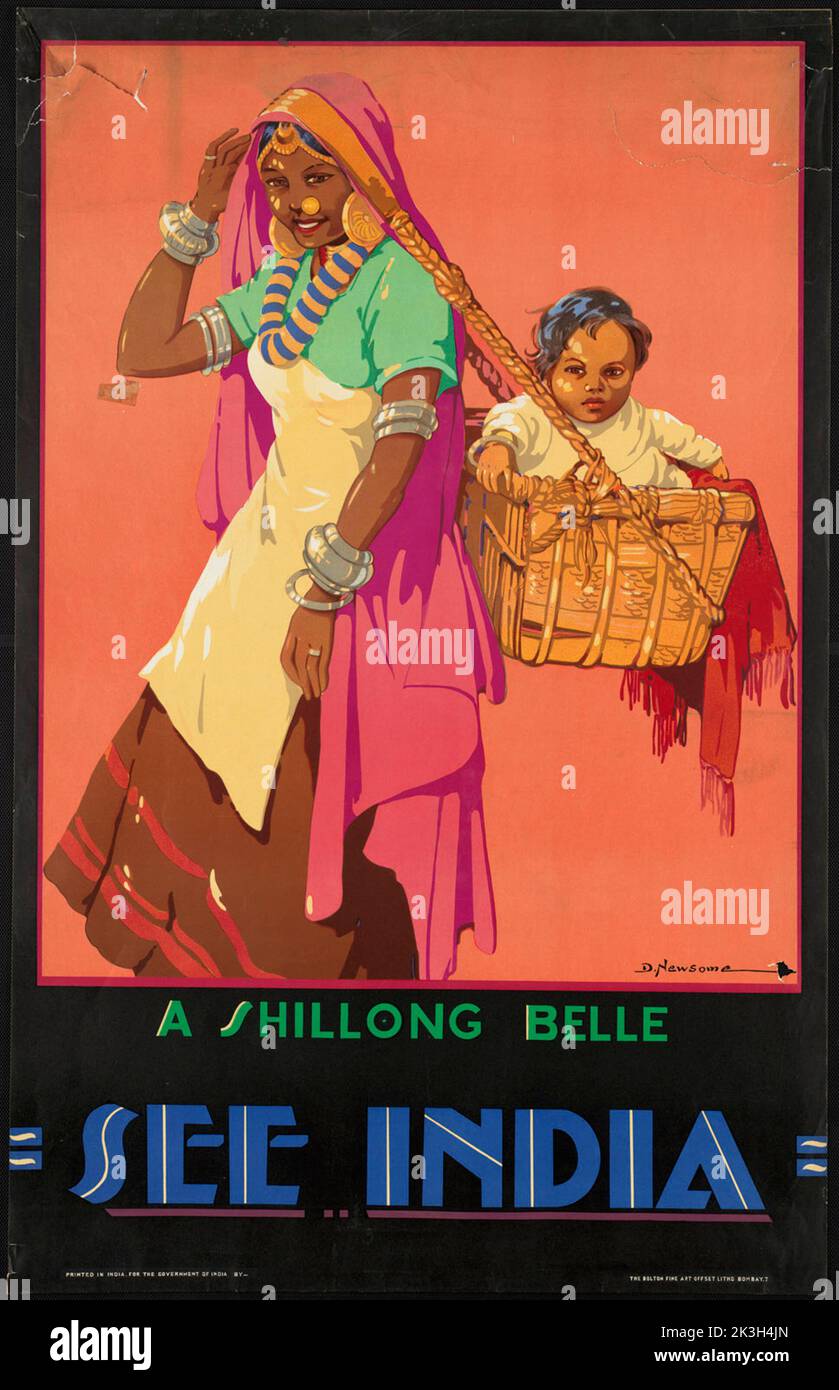 Colorful See India vintage travel poster of India showing an Indian ...