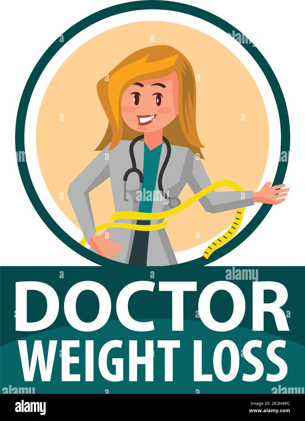 Female Doctor Nutritionist Weight Loss With Fruits Emblem Stock Vector
