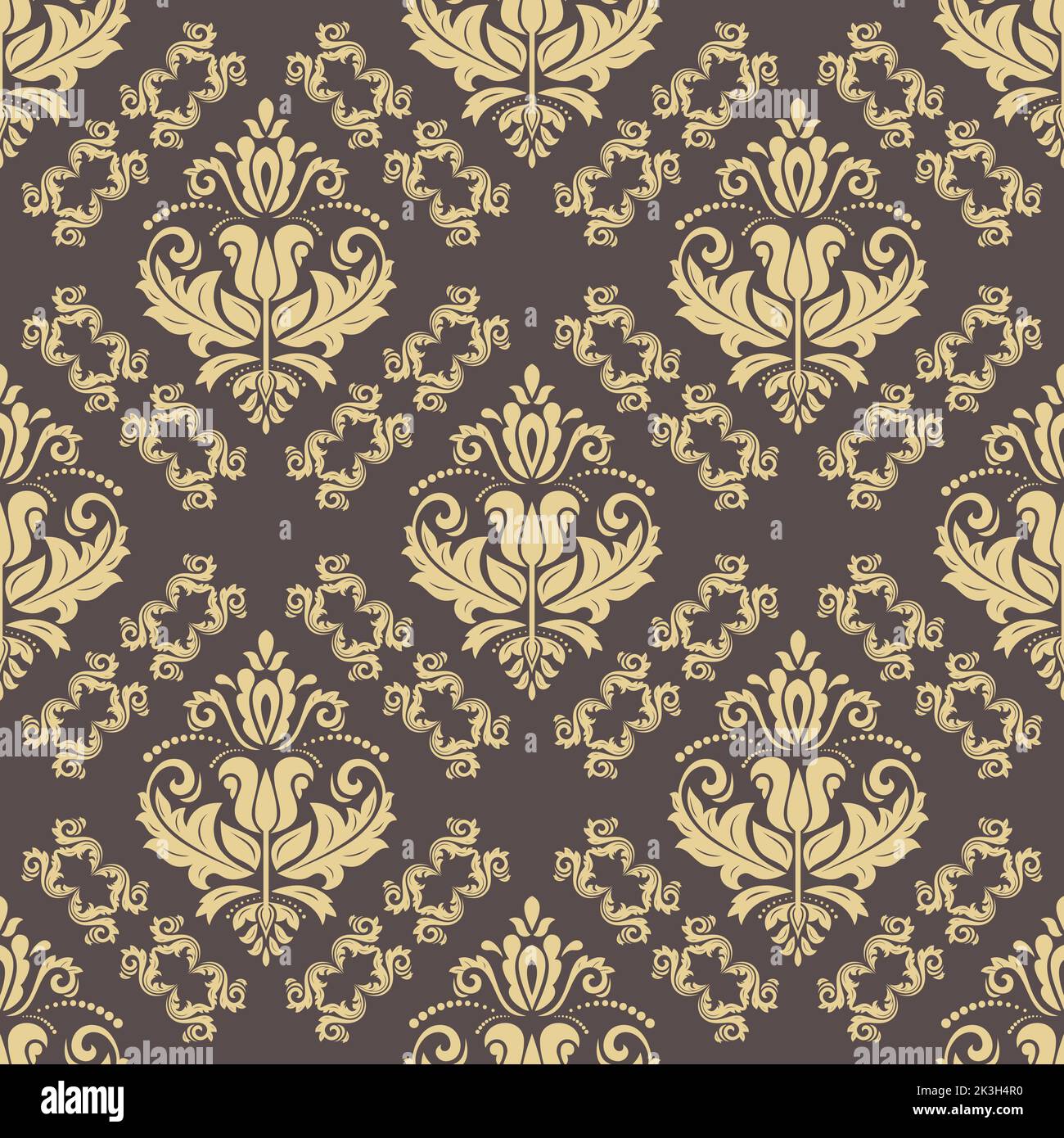 Classic seamless vector pattern. Damask orient brown and golden ...