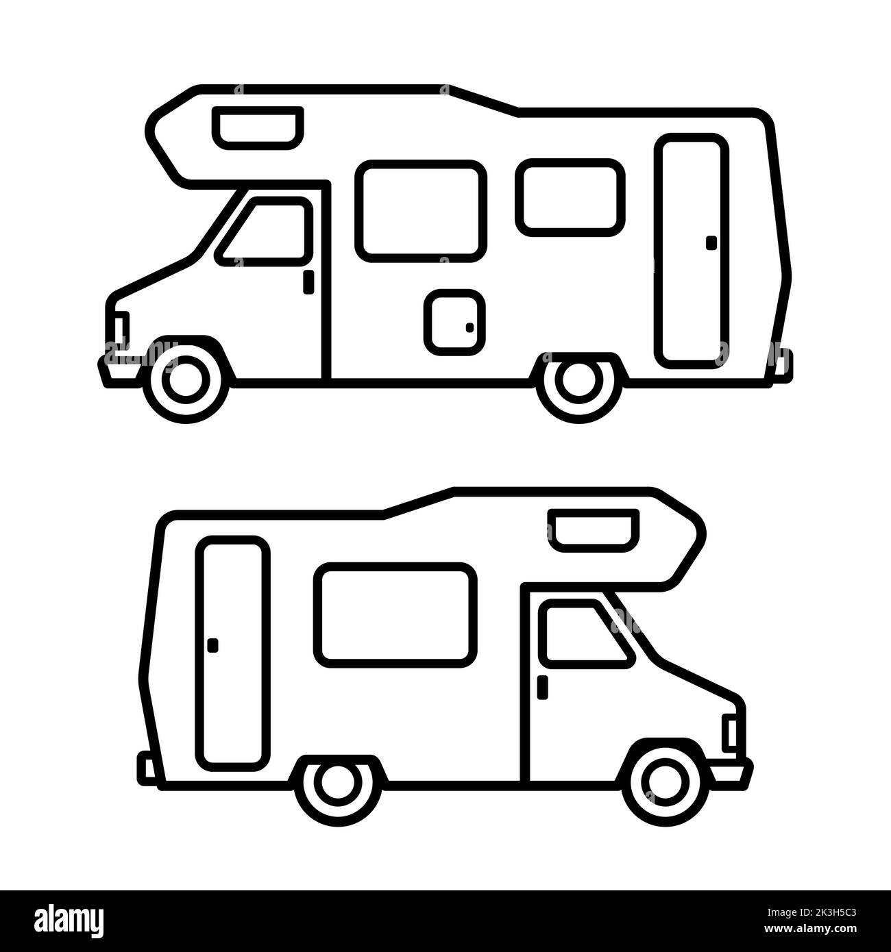 Vintage motorhome or camper van side view - retro vector icon set with ...
