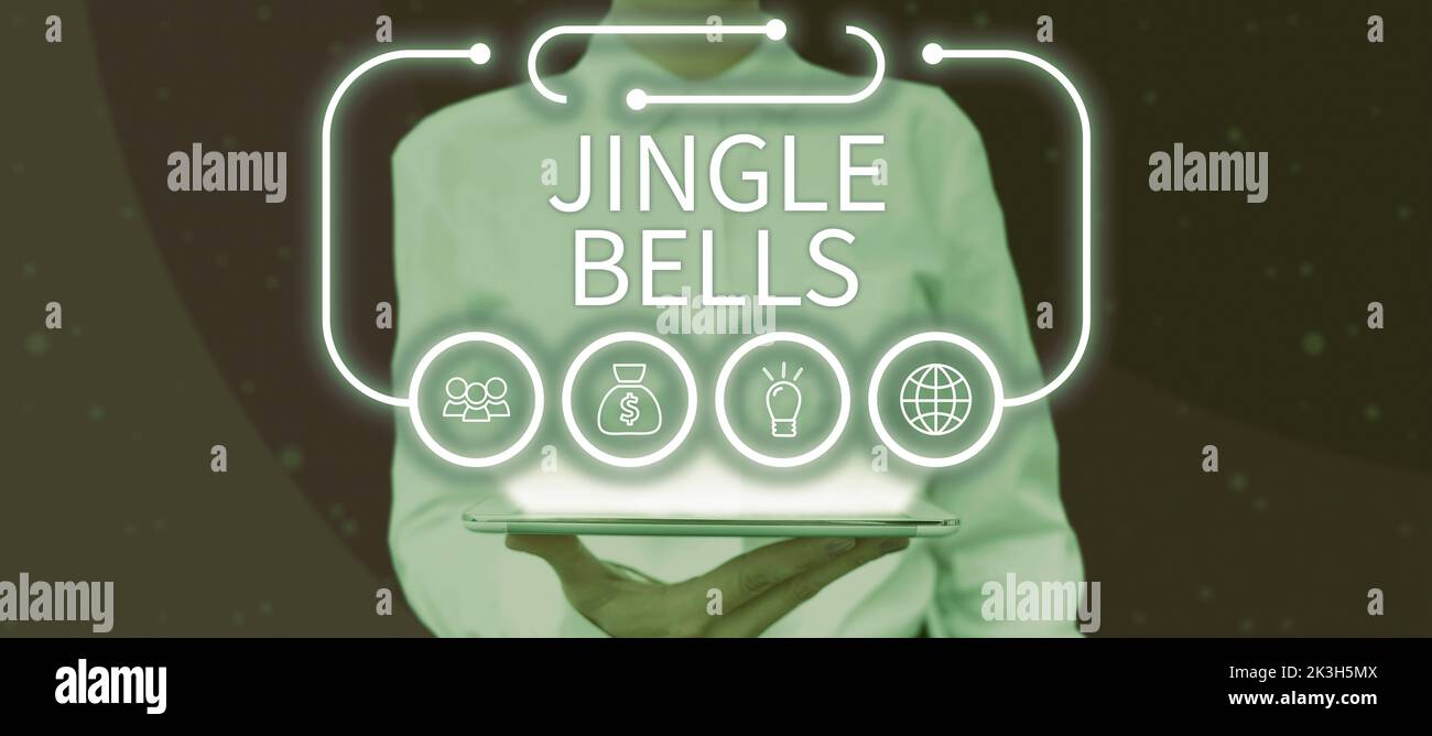 Hand writing sign Jingle Bells. Concept meaning Most famous traditional ...