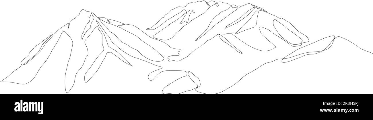 One continuous line drawing of mountain range landscape. Vector ...