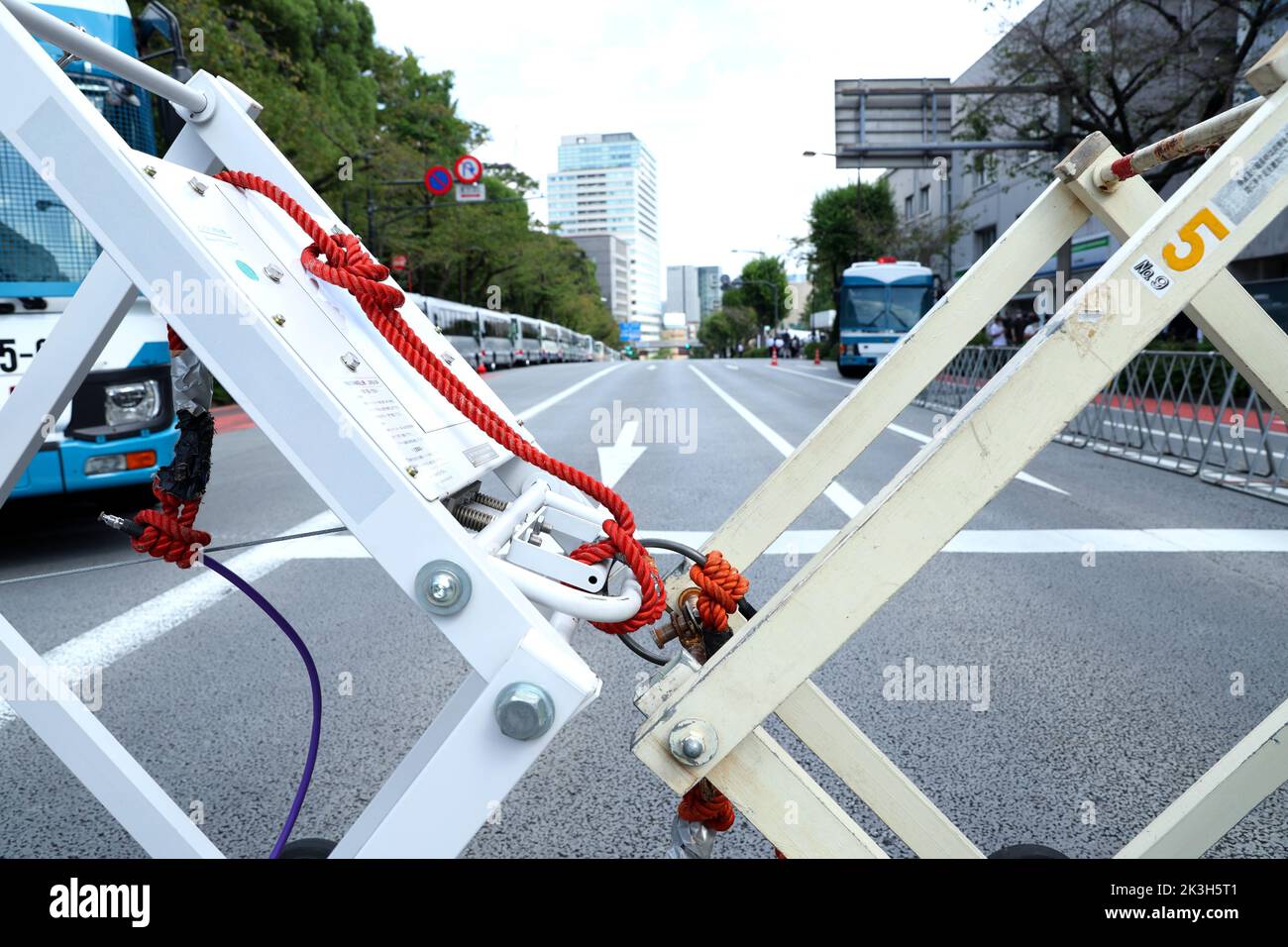 Tokyo, Japan on September 27, 2022A road is blocked near the Nippon ...