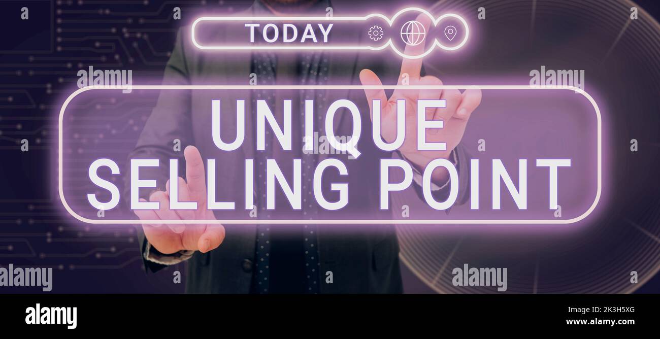 Text sign showing Unique Selling Point. Internet Concept Differentiate ...