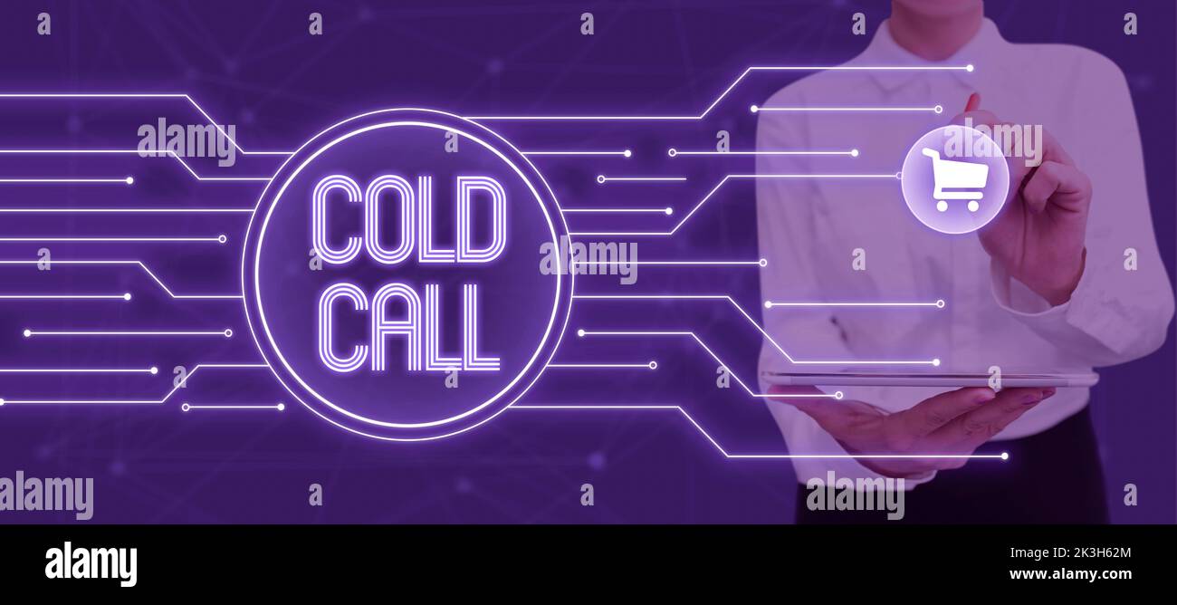 Hand writing sign Cold Call. Word Written on Unsolicited call made by ...
