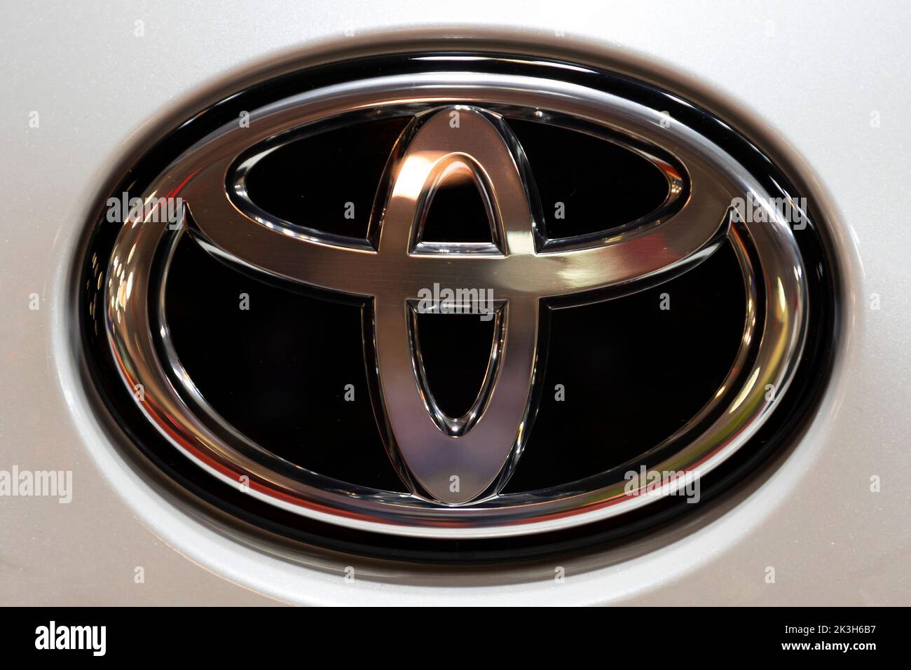 Sofia, Bulgaria - 3 June, 2022: Close-up of Toyota logo is seen on a ...