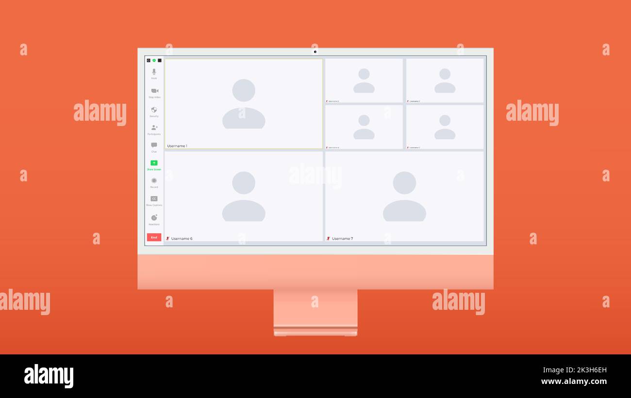 Video chat interface, user web video call window with circular spiral wave or loading. Social ...