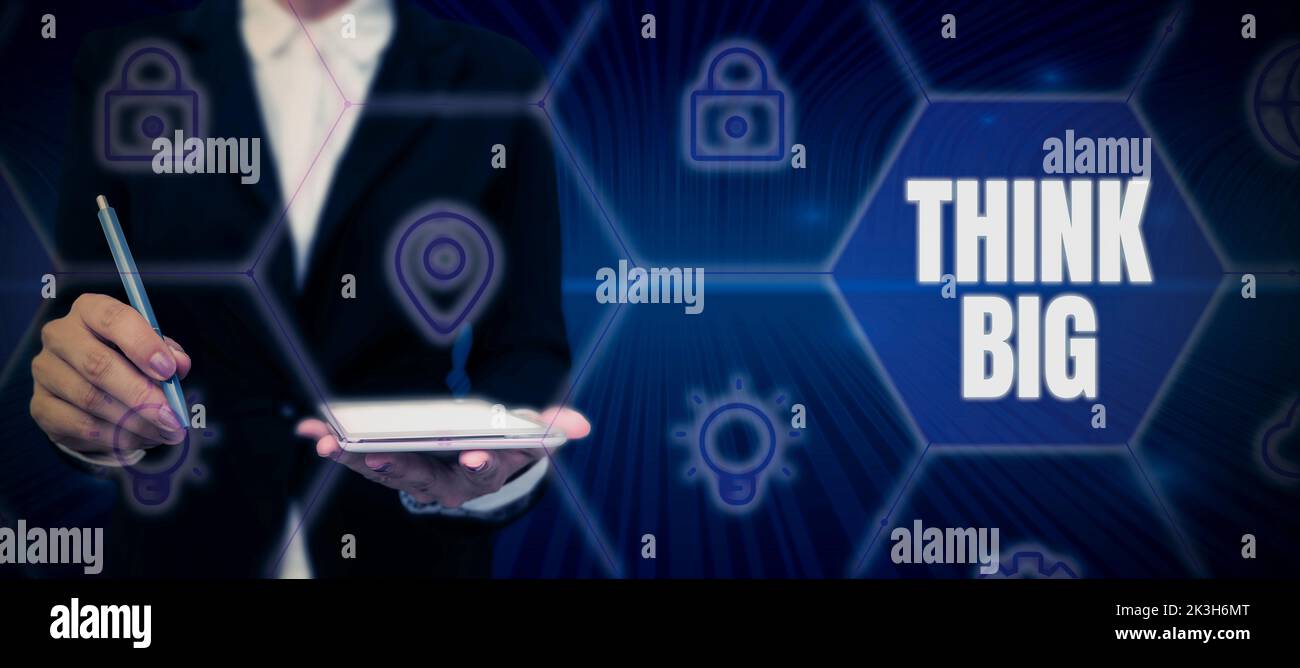 Hand writing sign Think Big. Business concept To plan for something ...