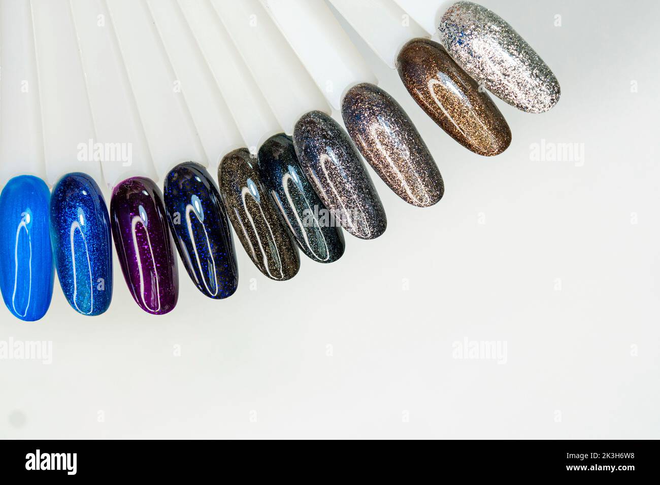 Top view colorful shiny glitter nails polish palette set for manicure ...