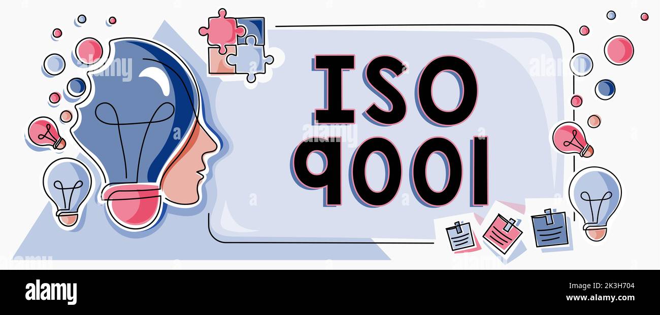 Text showing inspiration Iso 9001. Conceptual photo designed help ...