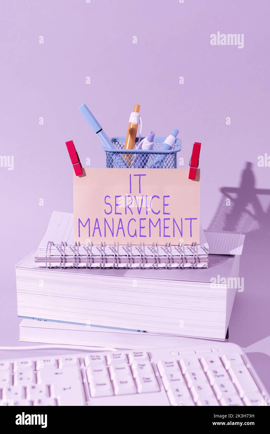 Text sign showing It Service Management. Word Written on Activity ...
