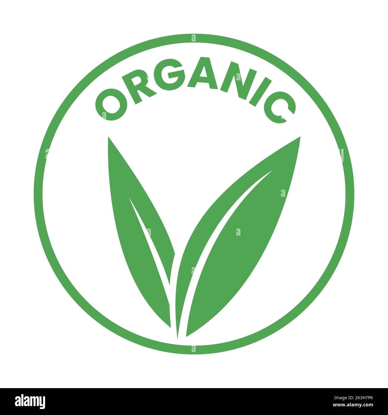 Organic Round Icon with Green Leaves isolated on a White Background ...