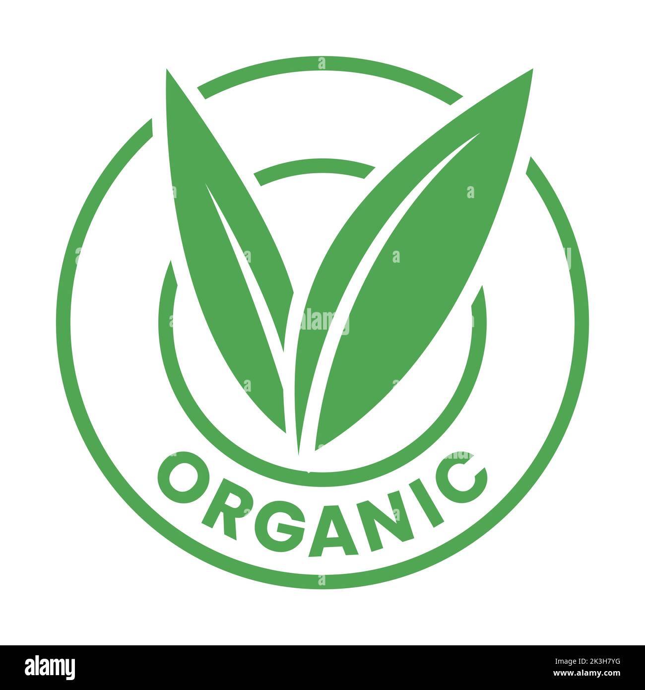 Organic Round Icon with Green Leaves isolated on a White Background ...