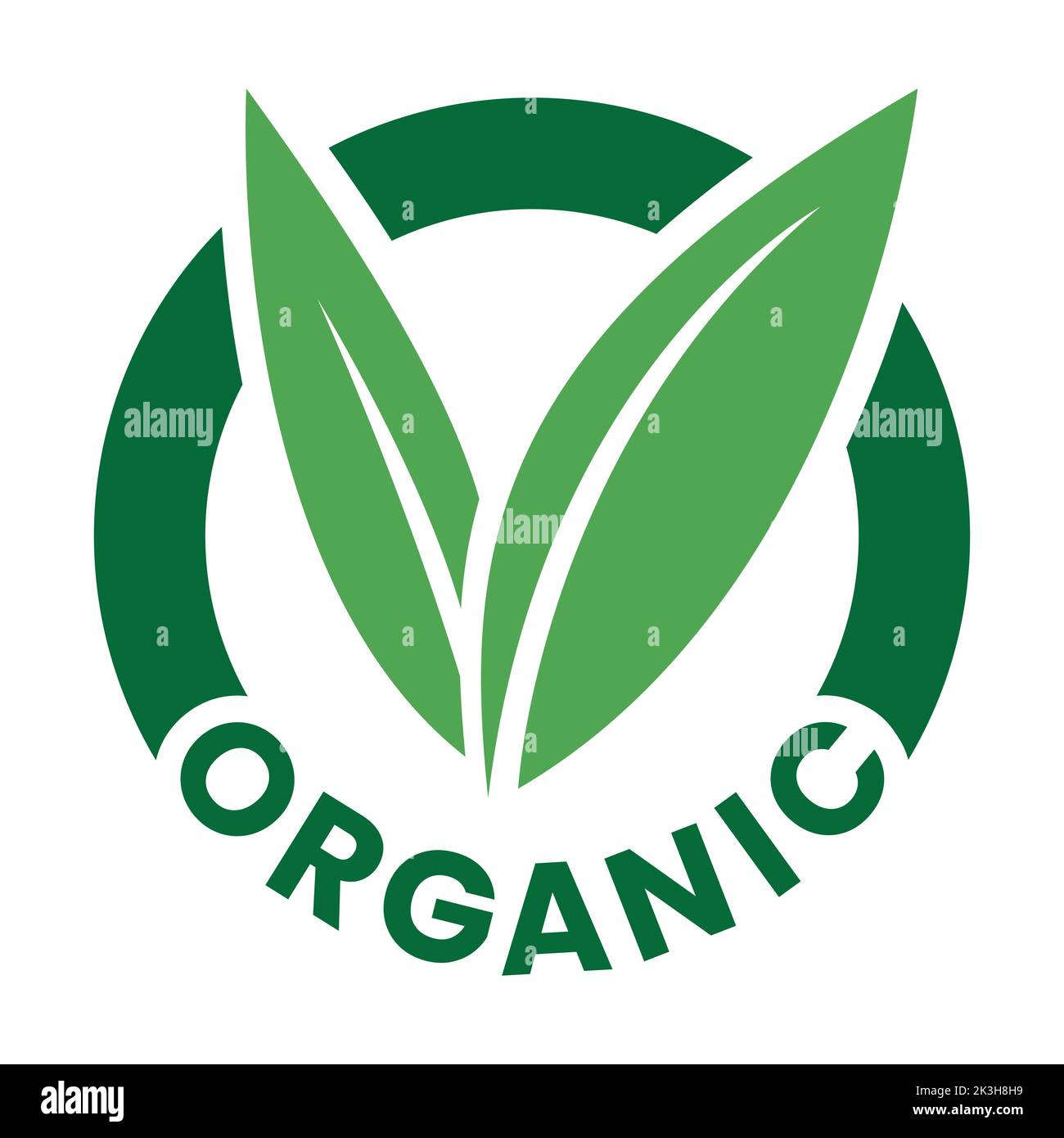 Organic Round Icon with Green Leaves isolated on a White Background ...