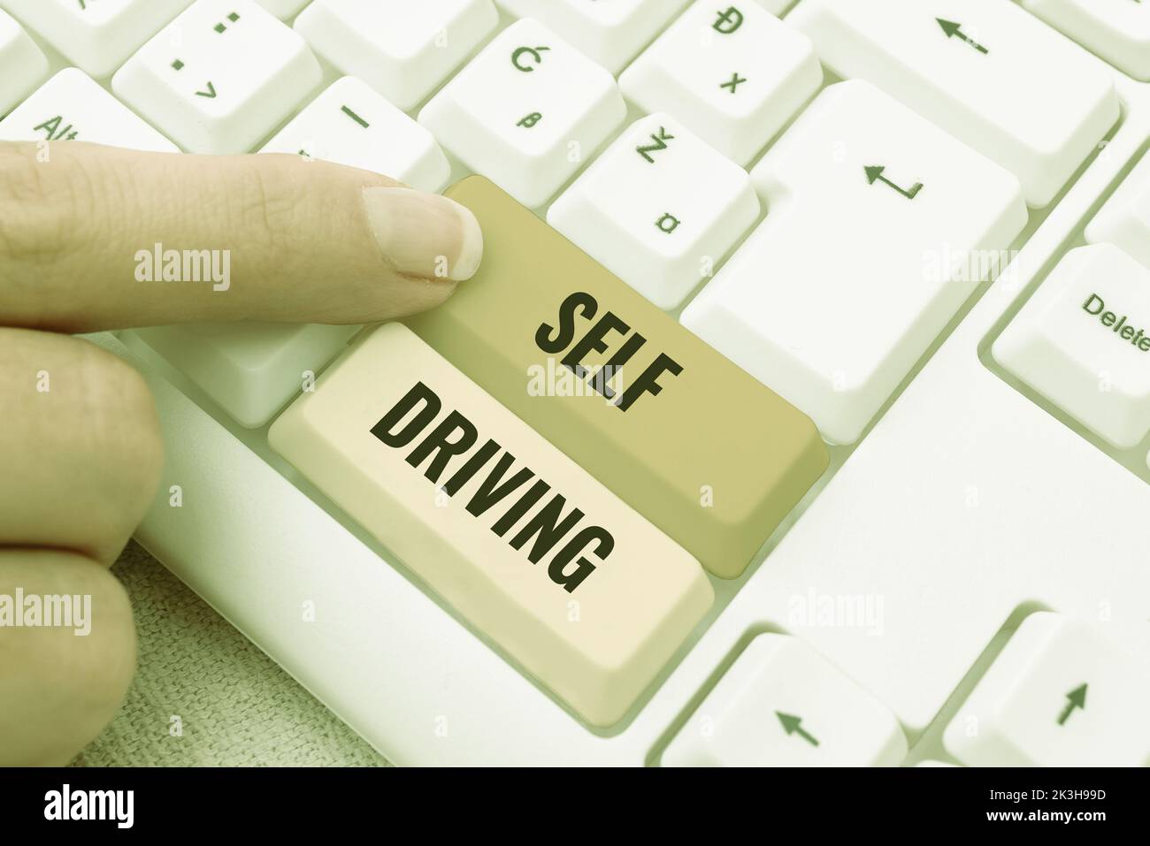 Sign Displaying Self Driving Business Showcase Autonomous Vehicle Ability To Navigate Without