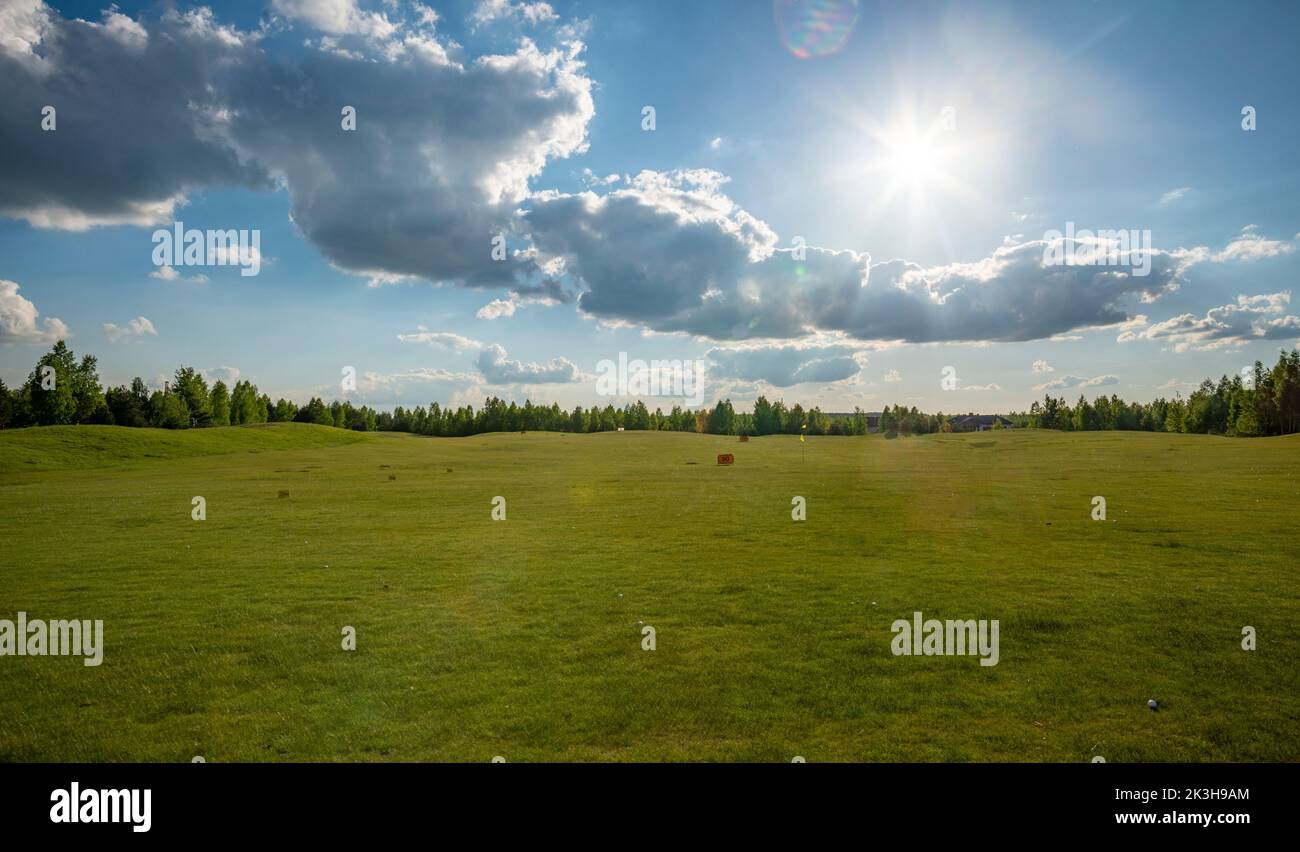 golf course background Golf balls on artificial grass with blur ...