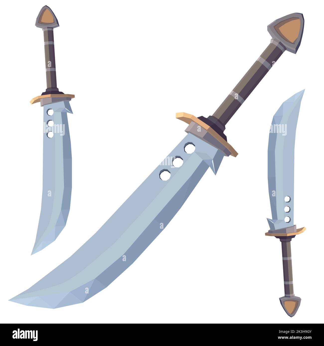 set of two Metal Sword, straight swords, Asia sword, vector realistic ...