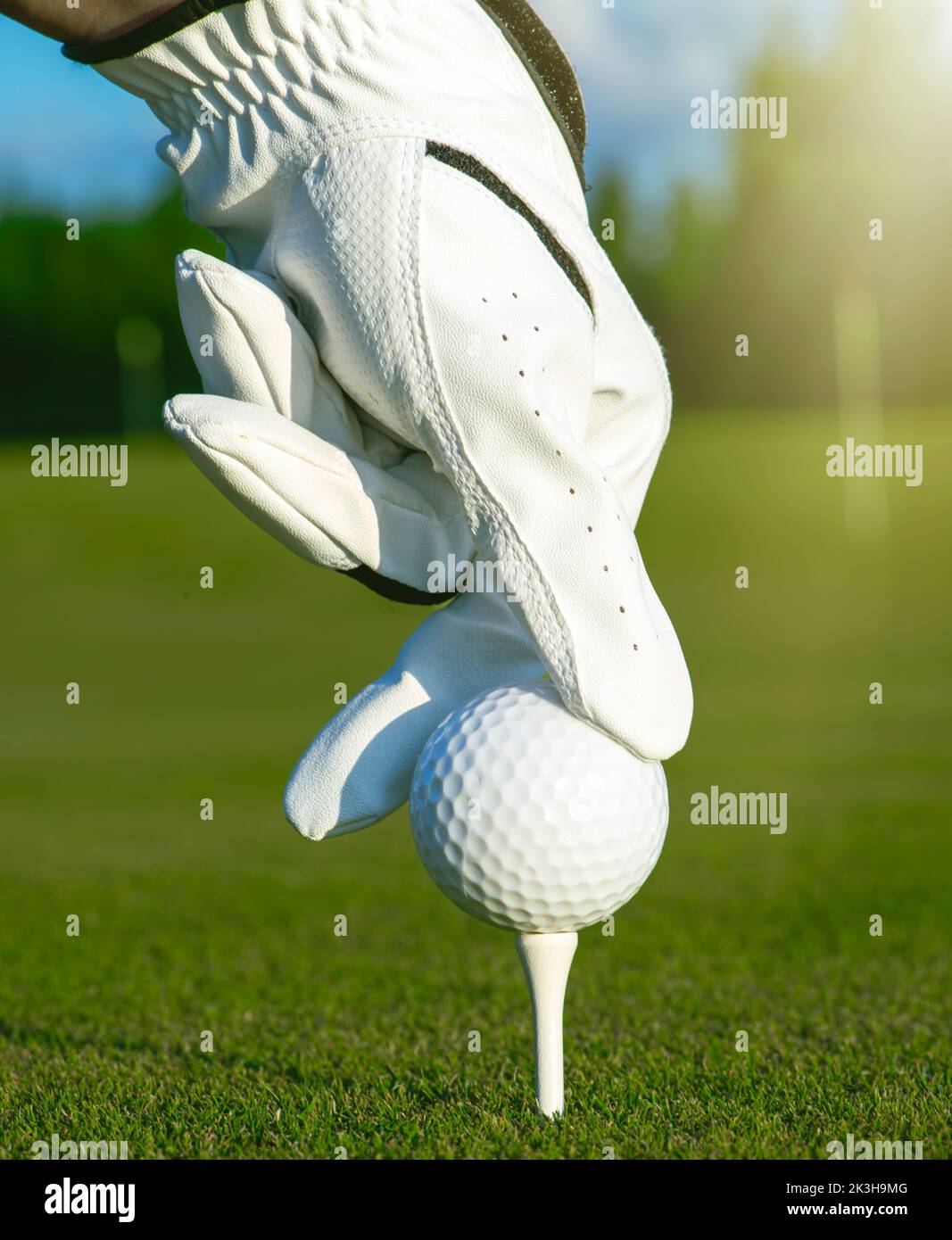 golf course background Golf balls on artificial grass with blur ...