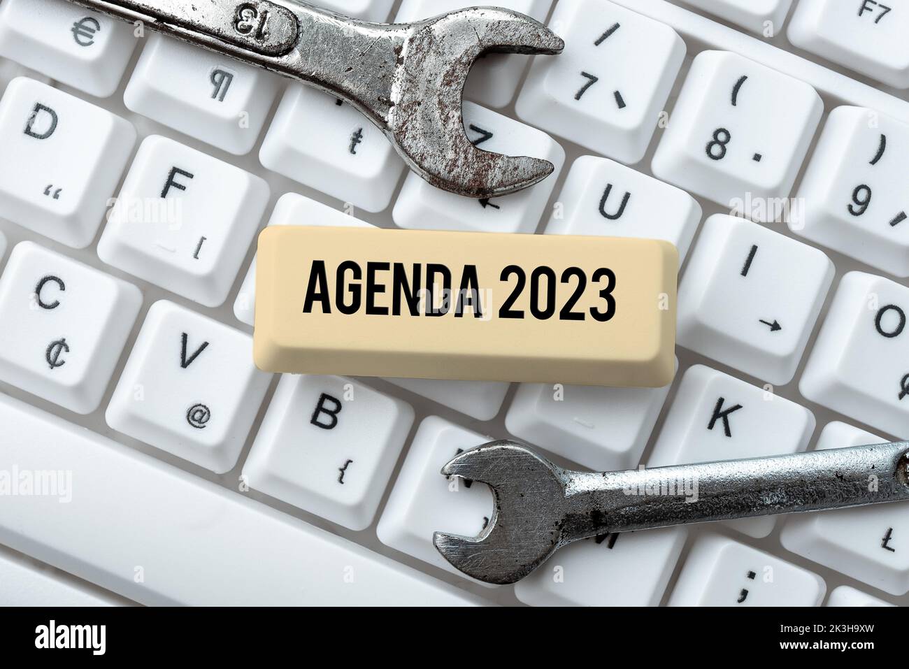 Sign displaying Agenda 2023, Word for list of activities in order which ...