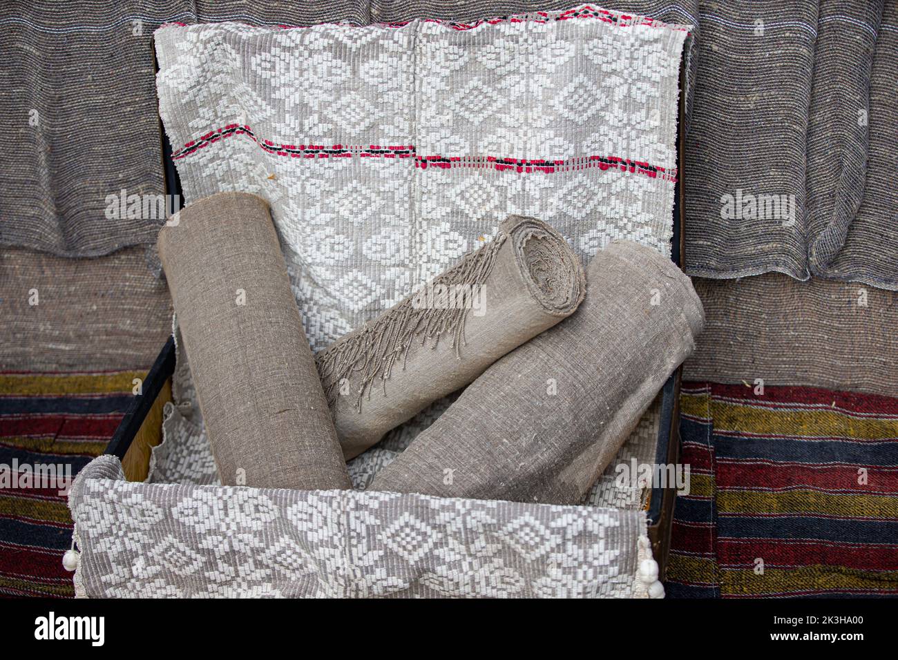 Rough self-woven fabric with ethnic geometric Slavic patterns Stock ...