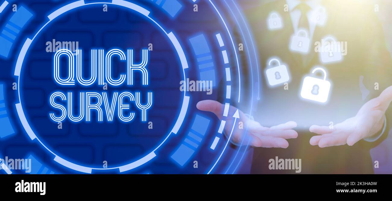 Hand writing sign Quick Survey. Business showcase Conduct fast check on ...