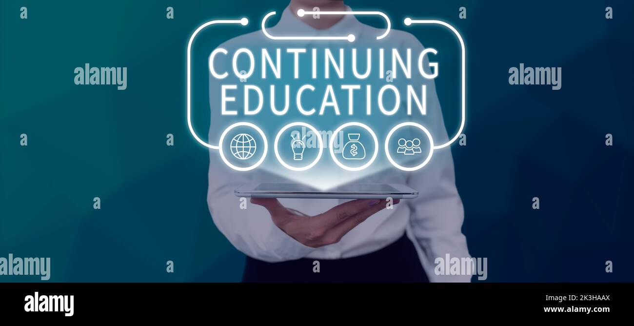 Text caption presenting Continuing Education. Word Written on Continued ...