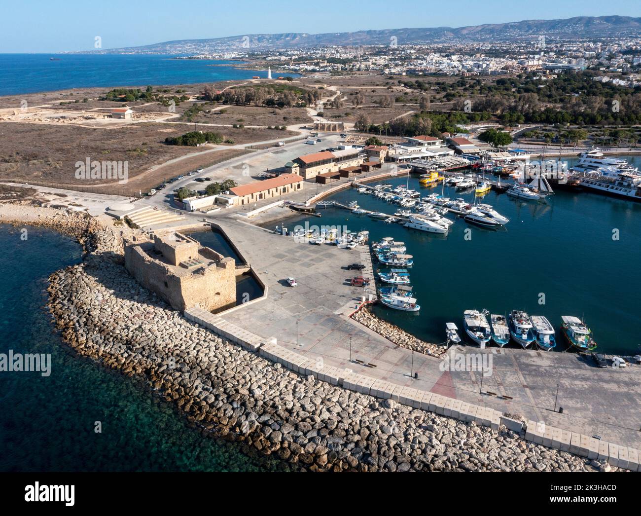 Aerial view of Paphos harbour and fort, Paphos, Cyprus Stock Photo - Alamy