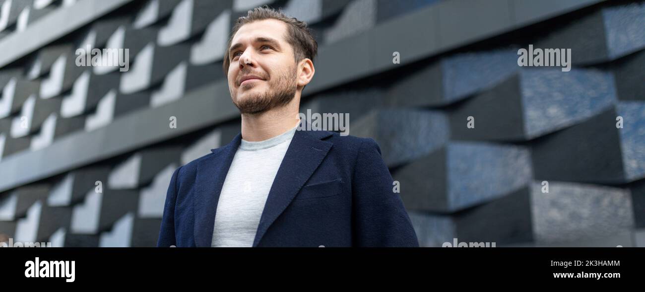 close-up portrait of a serious businessman against the background of ...