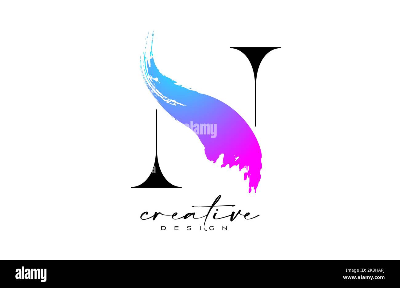Brush Letter N logo desgn with Artistic Colorful Blue Purple Paintbrush ...