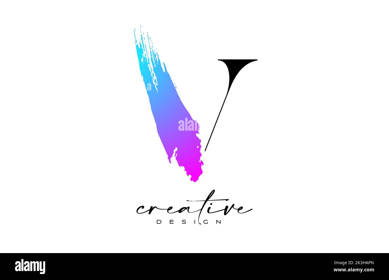 Brush Letter V logo desgn with Artistic Colorful Blue Purple Paintbrush ...